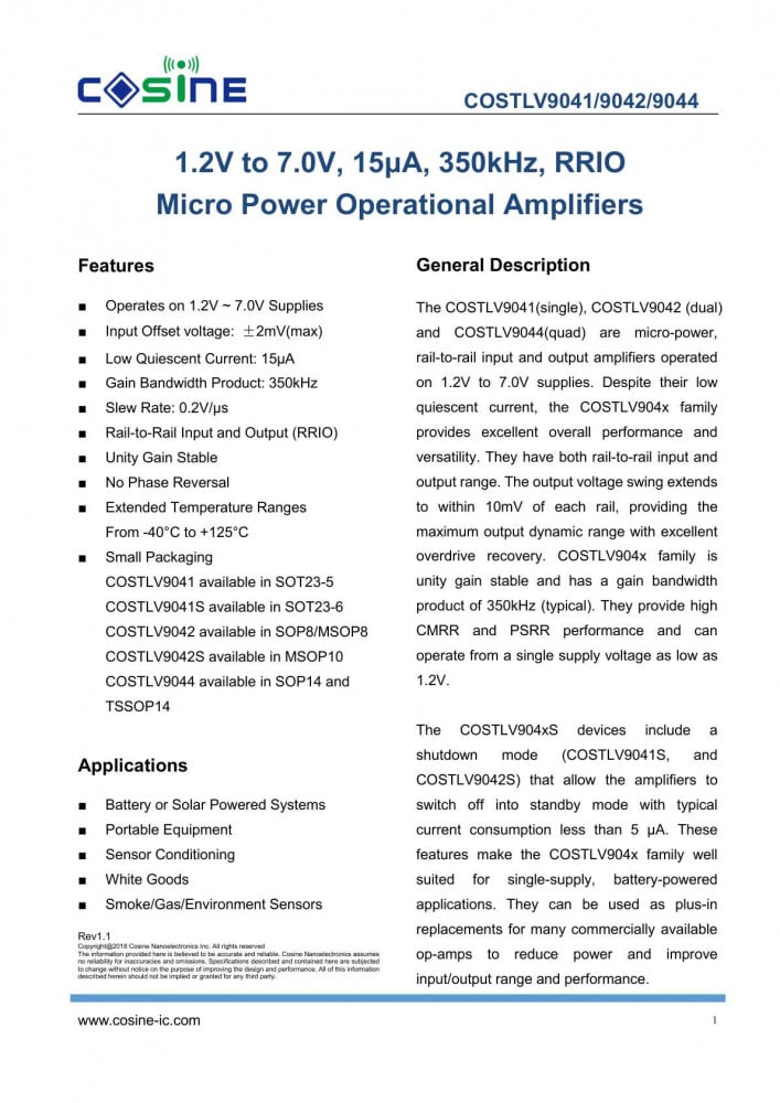 COSTLV9041TR datasheet page 1