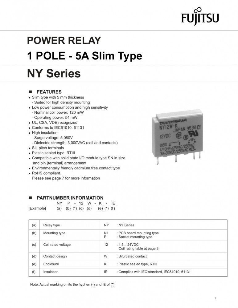 FUJITSU NY Series datasheet page 1