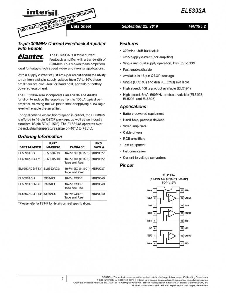 EL5393ACU datasheet page 1