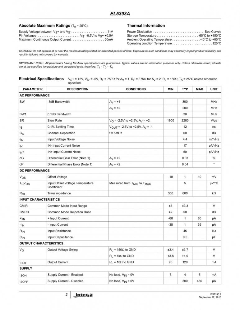 EL5393ACU datasheet page 2