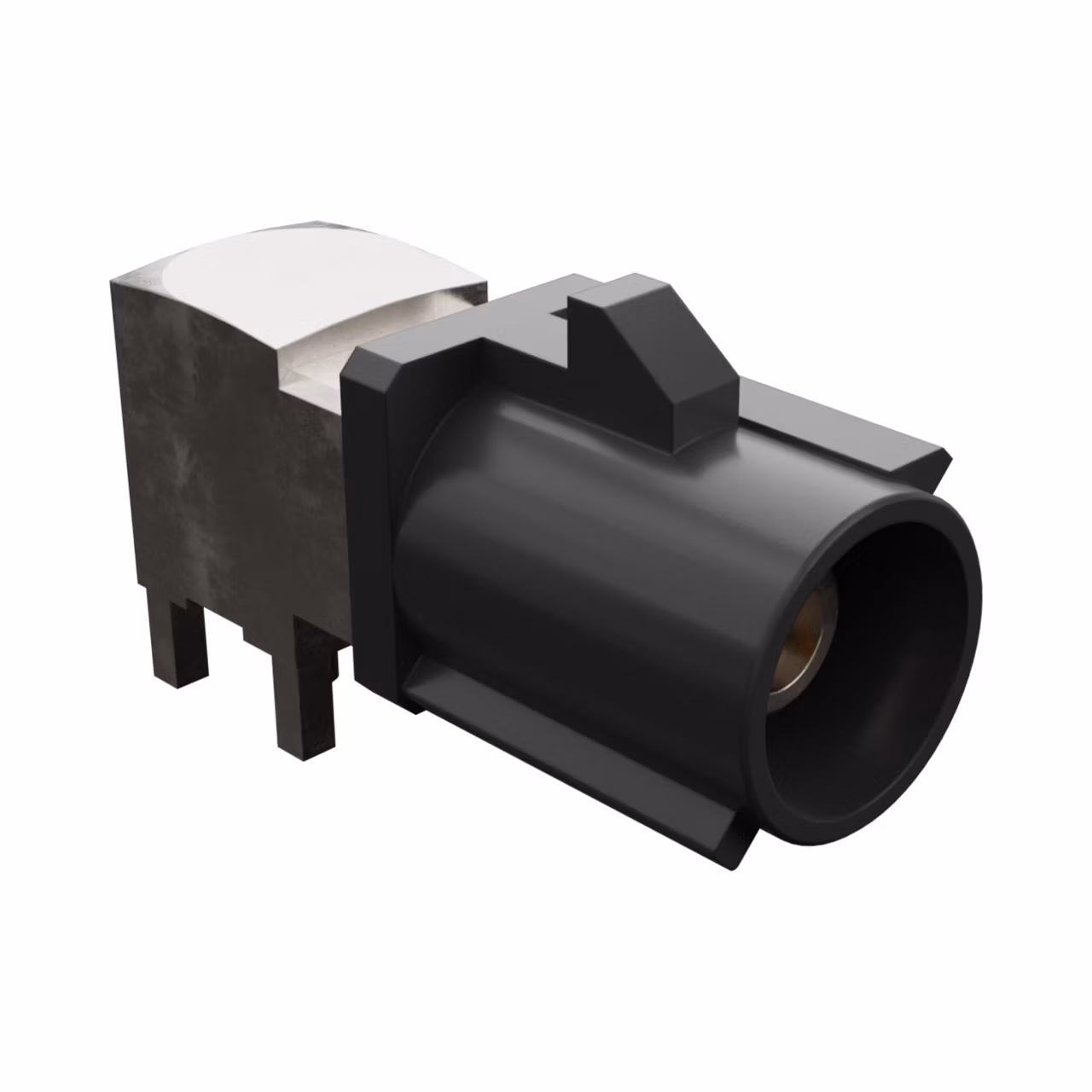 FAKRA Jack, Right-Angle, PCB Receptacle, Through Hole, Brass Body, Tin (Sn) Plated, Keying Code G, Gray, Tape and Reel, 50 Ohms for sale
