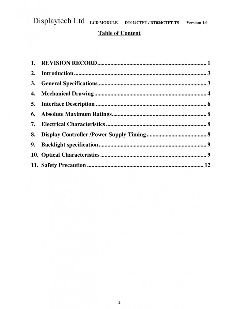 DT024CTFT specification document page 3