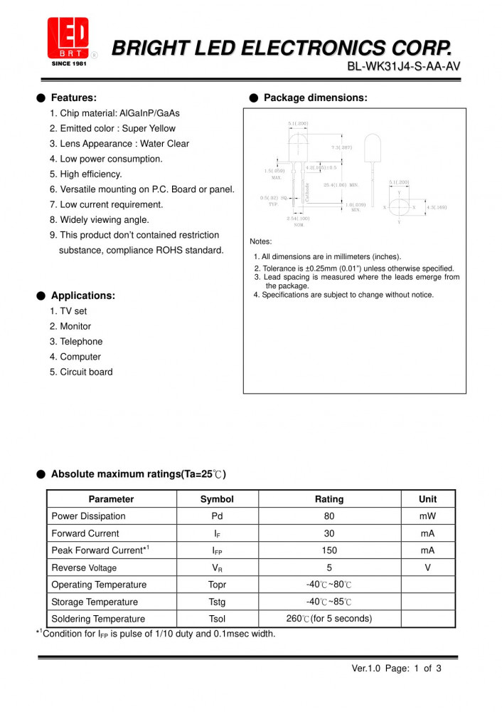 BL-WK31J4-S-AA-AV datasheet image, page 1