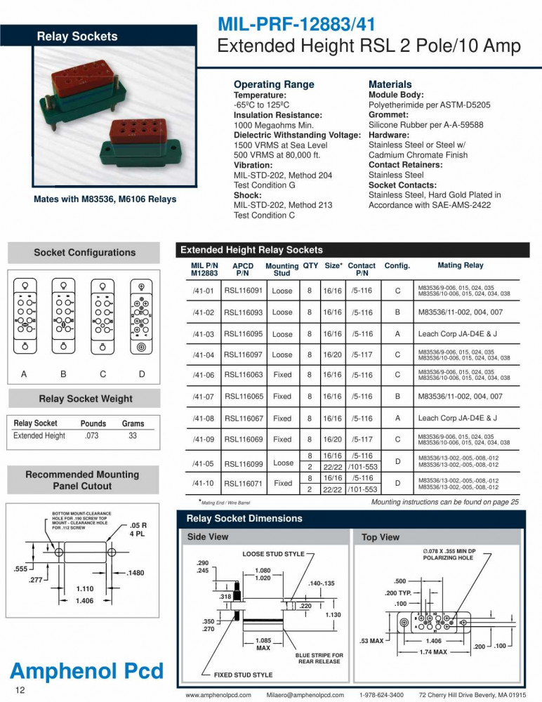 Amphenol relay socket technical document page 1