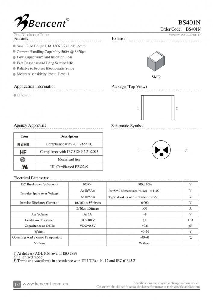Bencent BS401N datasheet page 1