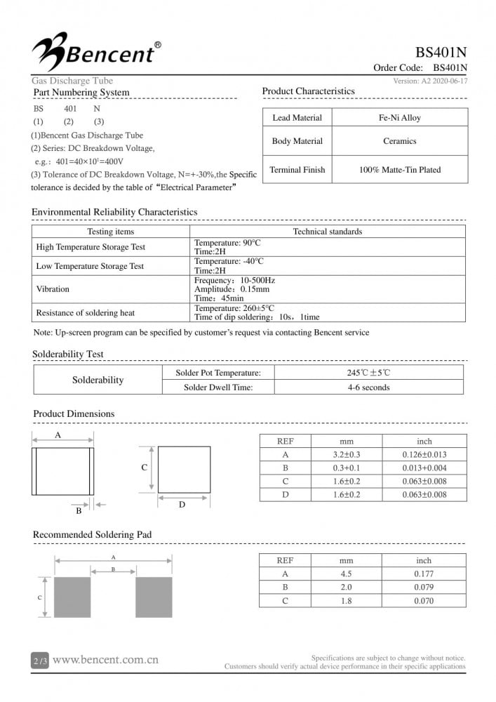Bencent BS401N datasheet page 2