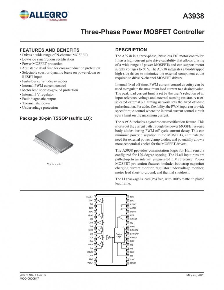 A3938 datasheet page 1