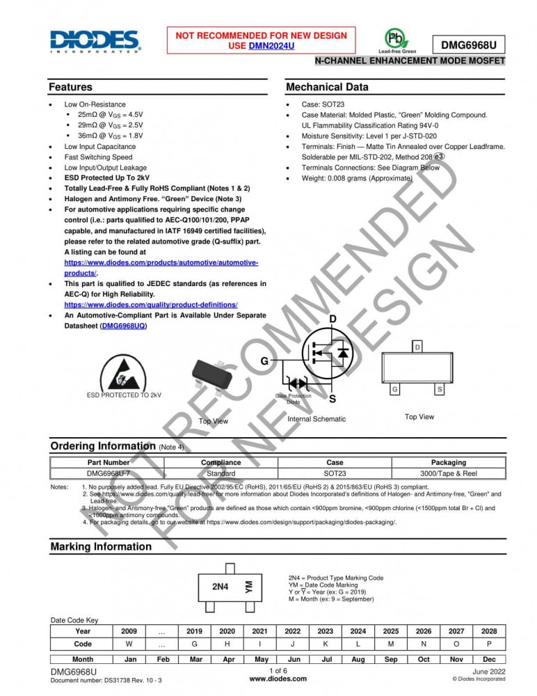 DMG6968U-7 datasheet page 1