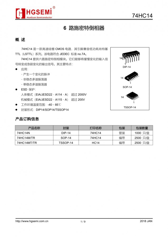 74HC14 datasheet page 1
