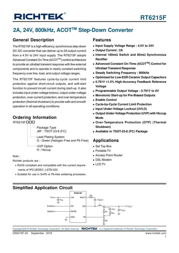 RT6215F technical document page 1