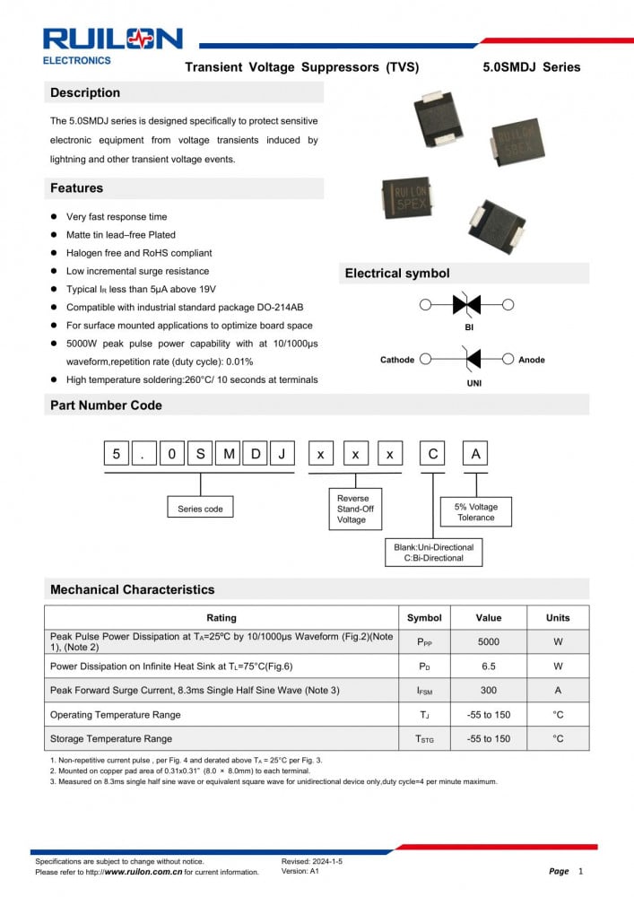 5.0SMDJ33CA datasheet page 1