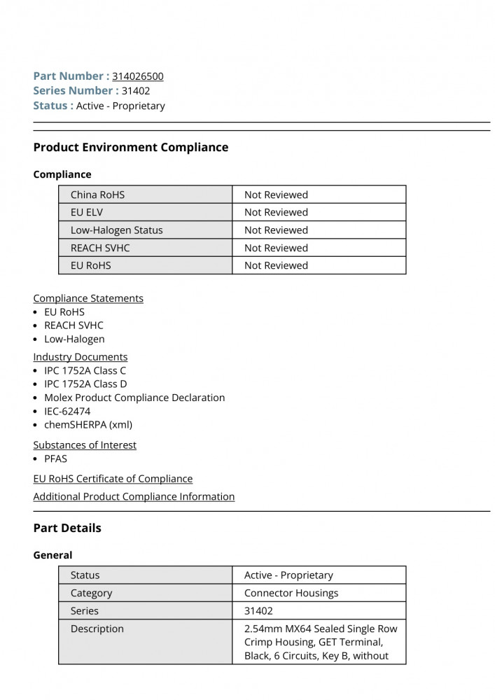 MOLEX 314026500 document image, page 1