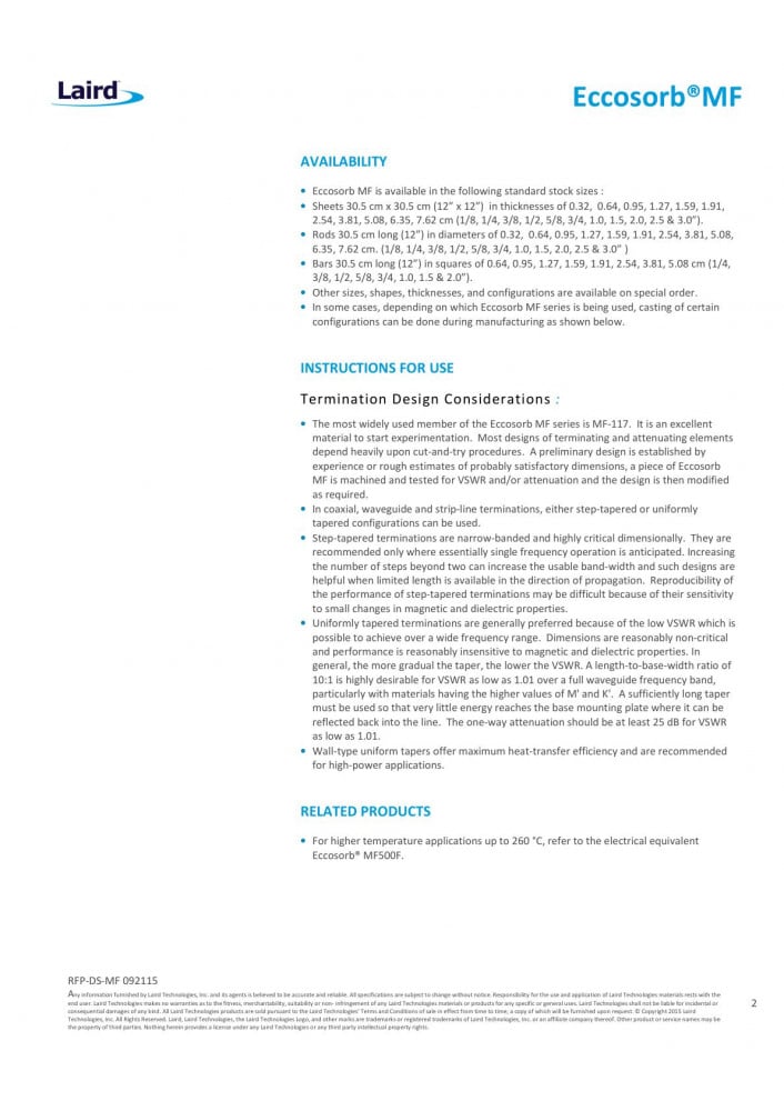 Laird Eccosorb MF technical bulletin page 2