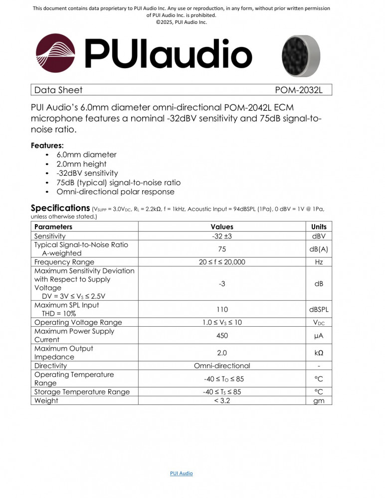 POM-2032L datasheet page 1