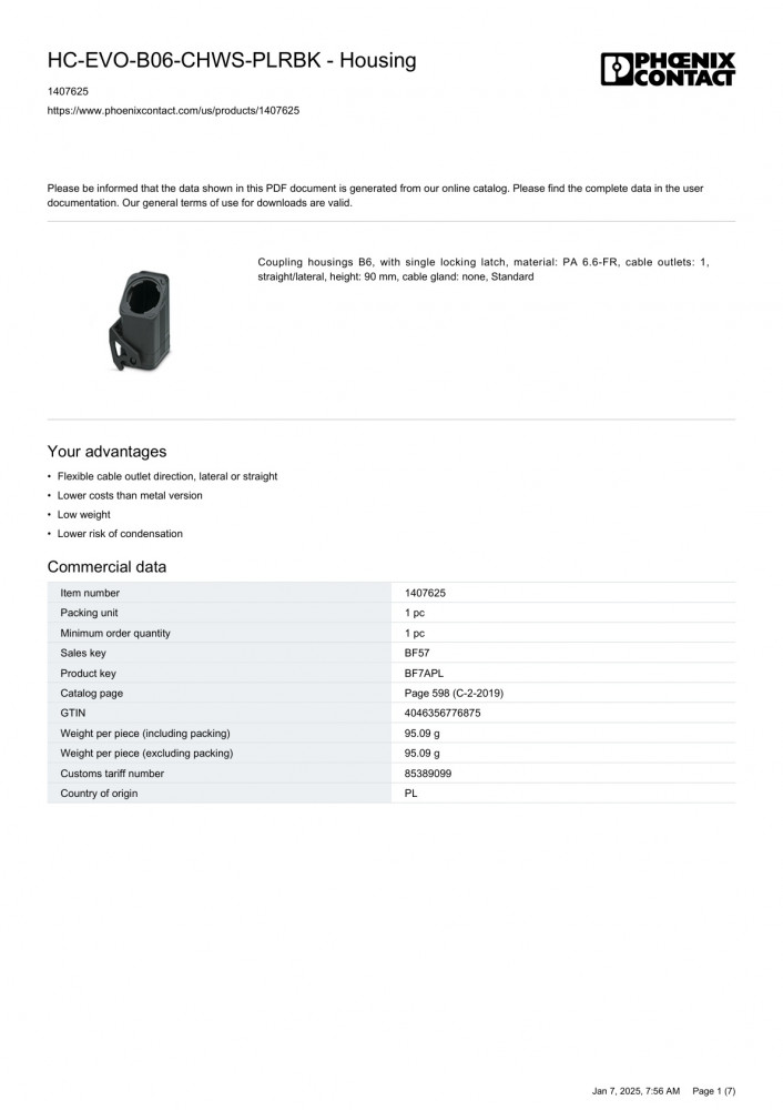 Phoenix Contact 1407625 technical document page 1
