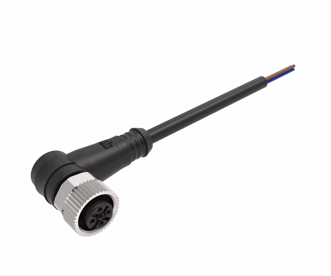 M12 Signal, A-Coded, Single-Ended Cordset, 5 Poles, Male (Straight) to Pigtail, 0.34mm² (22 AWG), Black PVC Cable, 15.0m (49.21') Length