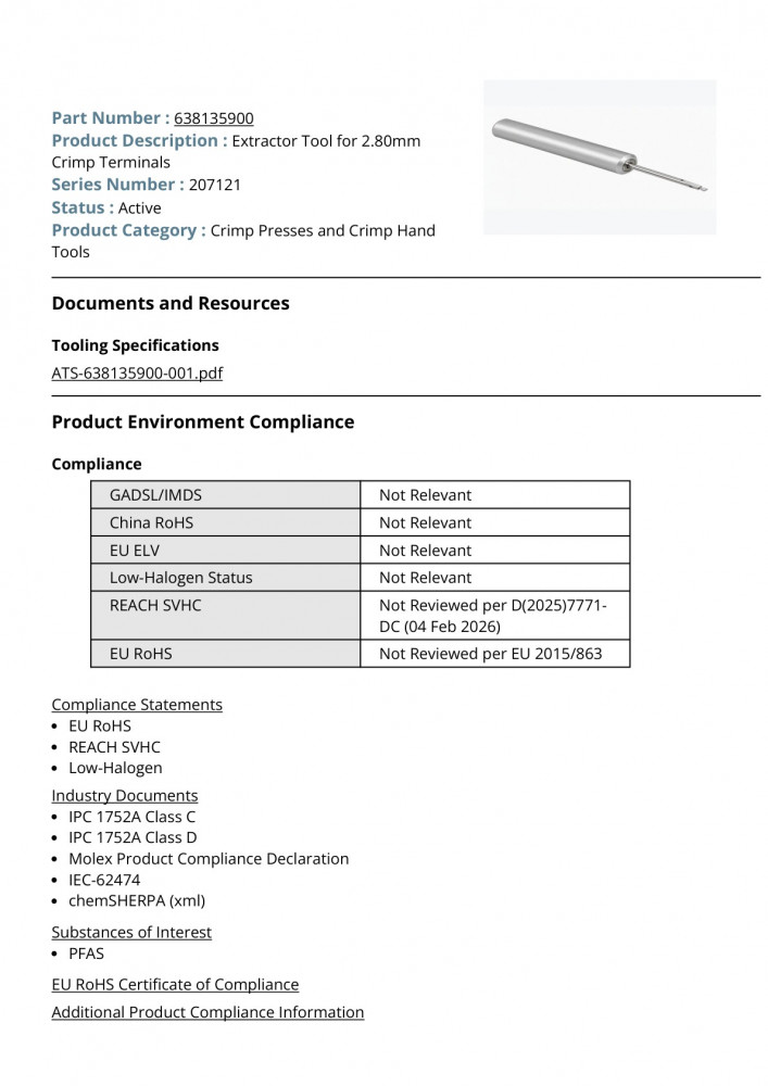 MOLEX 638135900 document image, page 1