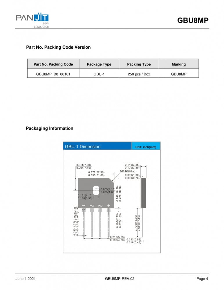 PANJIT GBU8MP datasheet page 4