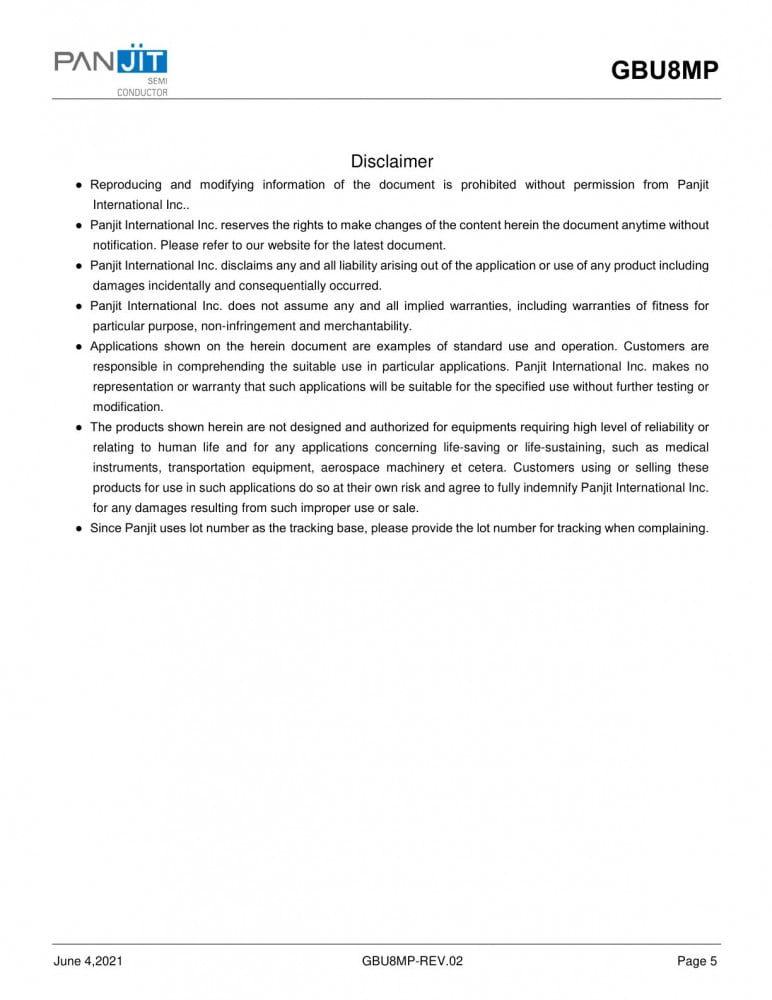 PANJIT GBU8MP datasheet page 5
