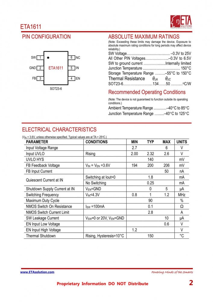 ETA1611S2G datasheet page 2