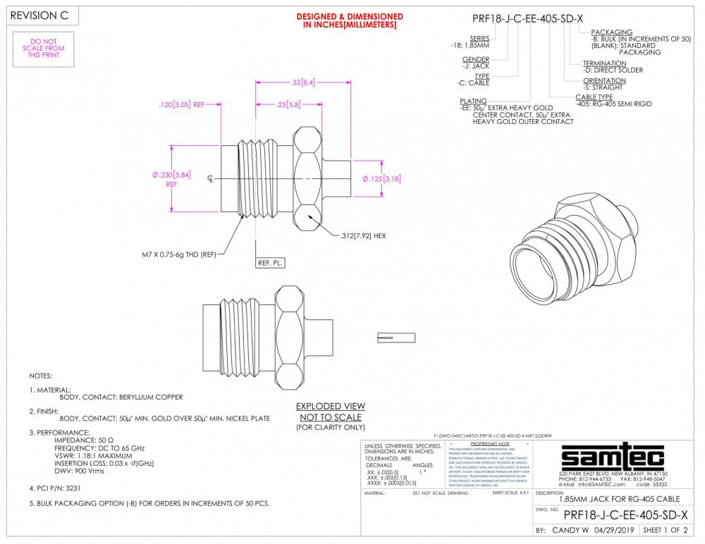 Samtec PRF18-J-C-EE-405-SD drawing page 1