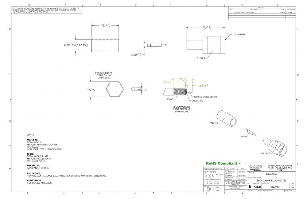 L-com BAC03 technical drawing