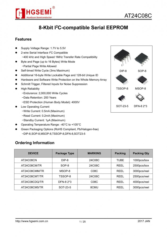 AT24C08C datasheet page 1