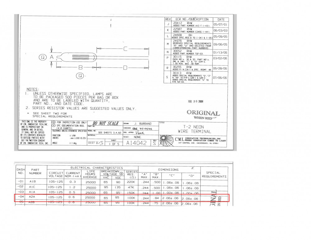 T-2 Neon Wire Terminal technical drawing, page 1