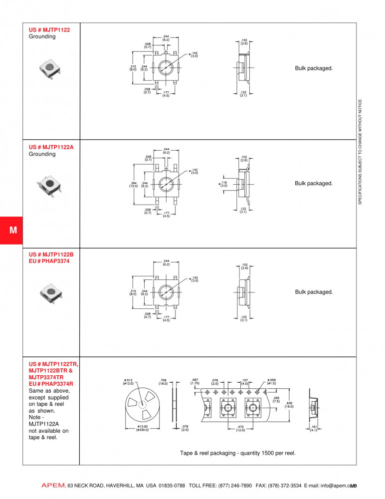 APEM MJTP series datasheet page 2