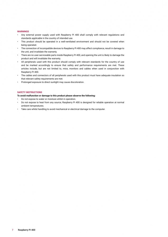 Raspberry Pi 400 document page 7
