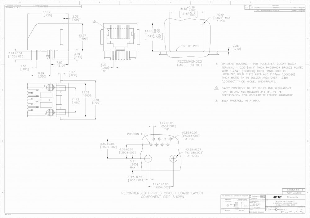 TE Connectivity 5555162-1 controlled drawing preview