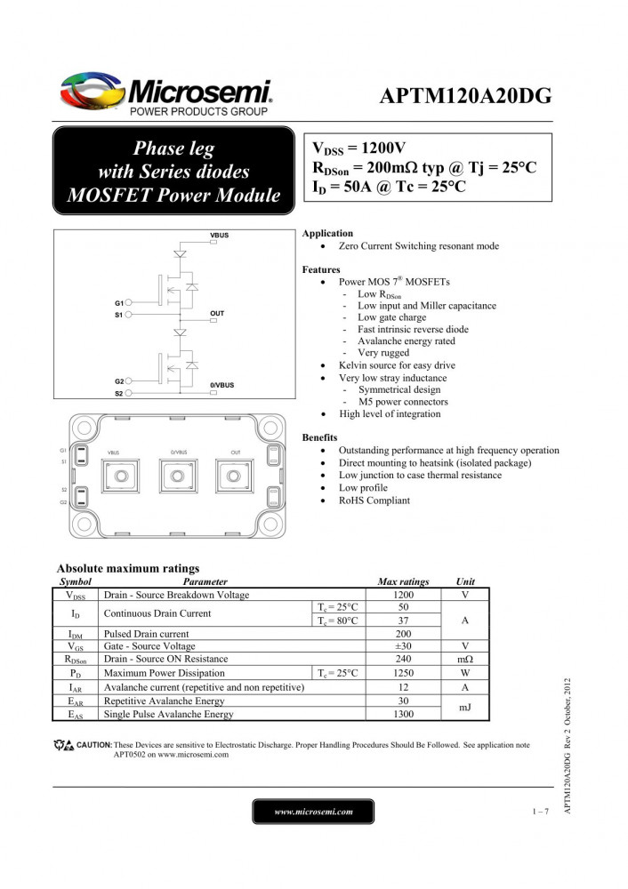 APTM120A20DG technical document page 1