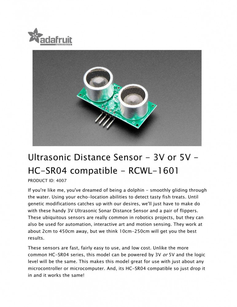 Adafruit 4007 technical document page 1