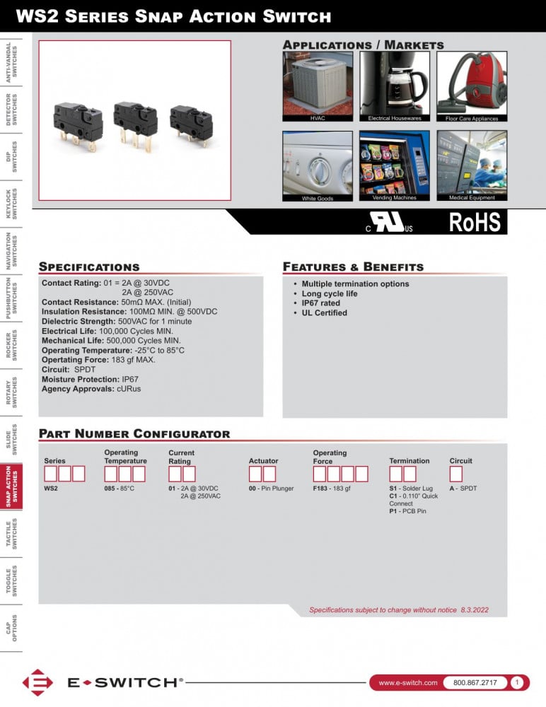 WS2 series specification page
