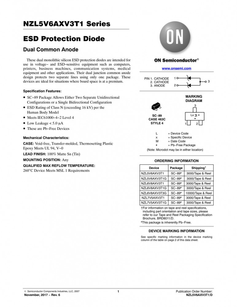 NZL6V8AXV3T1G datasheet page 1