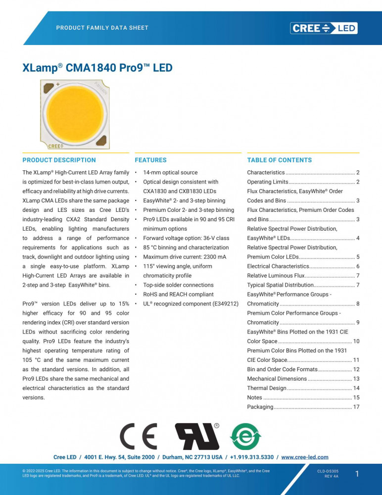 CMA1840 Pro9 datasheet page 1