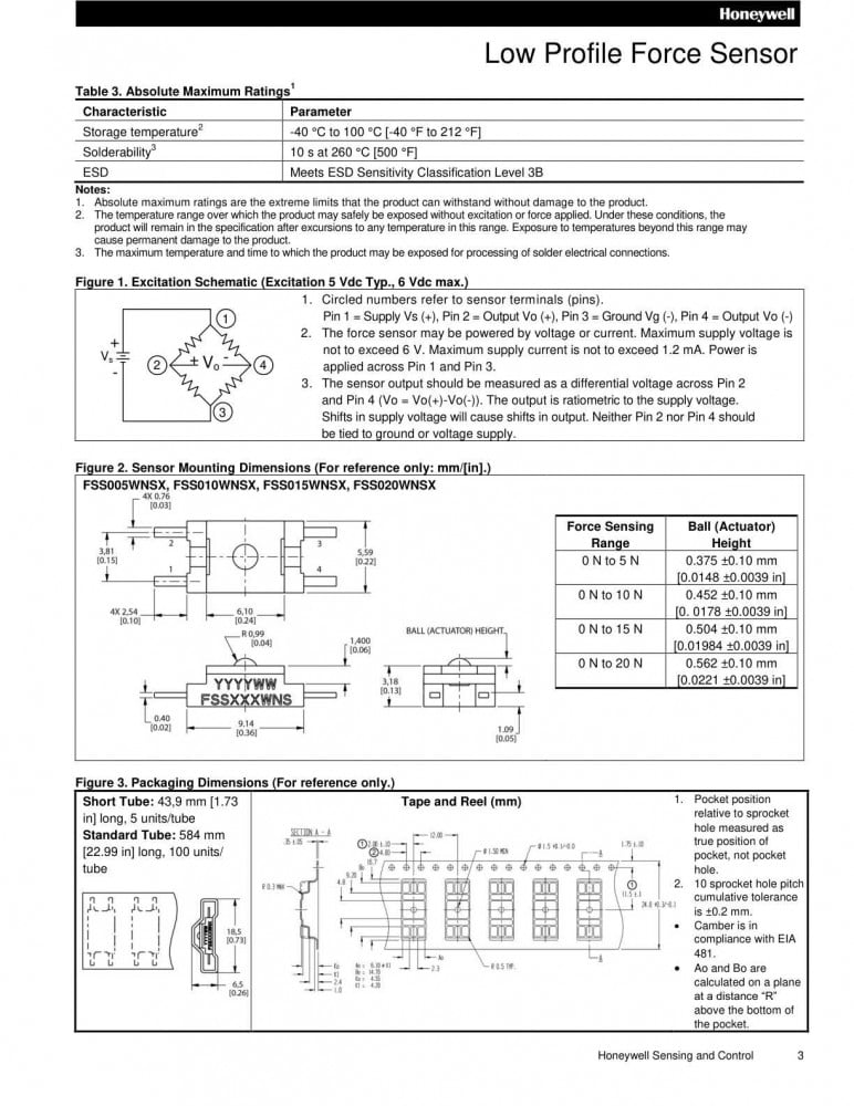 Honeywell FSS Series datasheet page 3