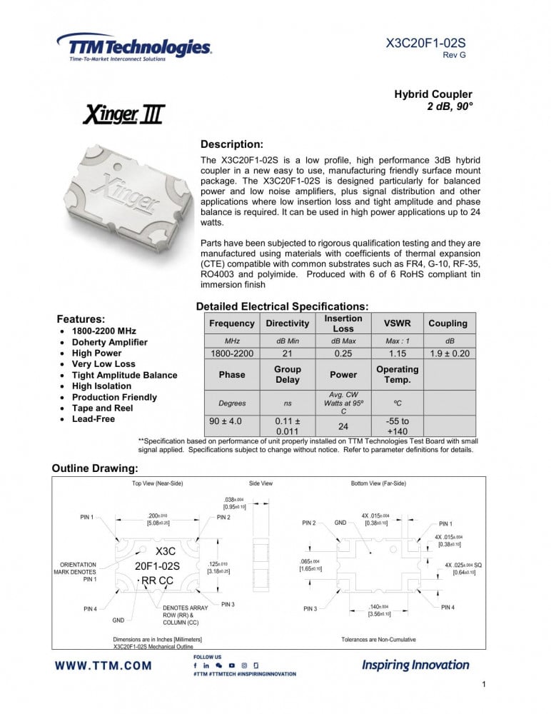X3C20F1-02S datasheet page 1