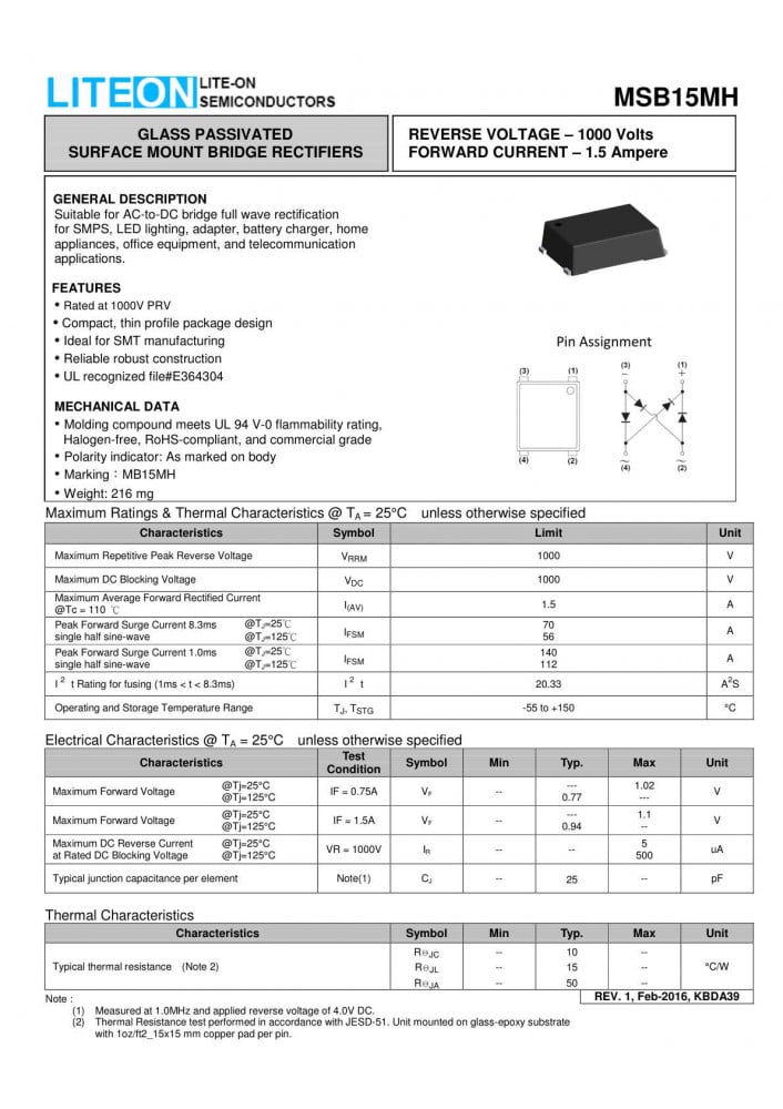 MSB15MH datasheet page 1