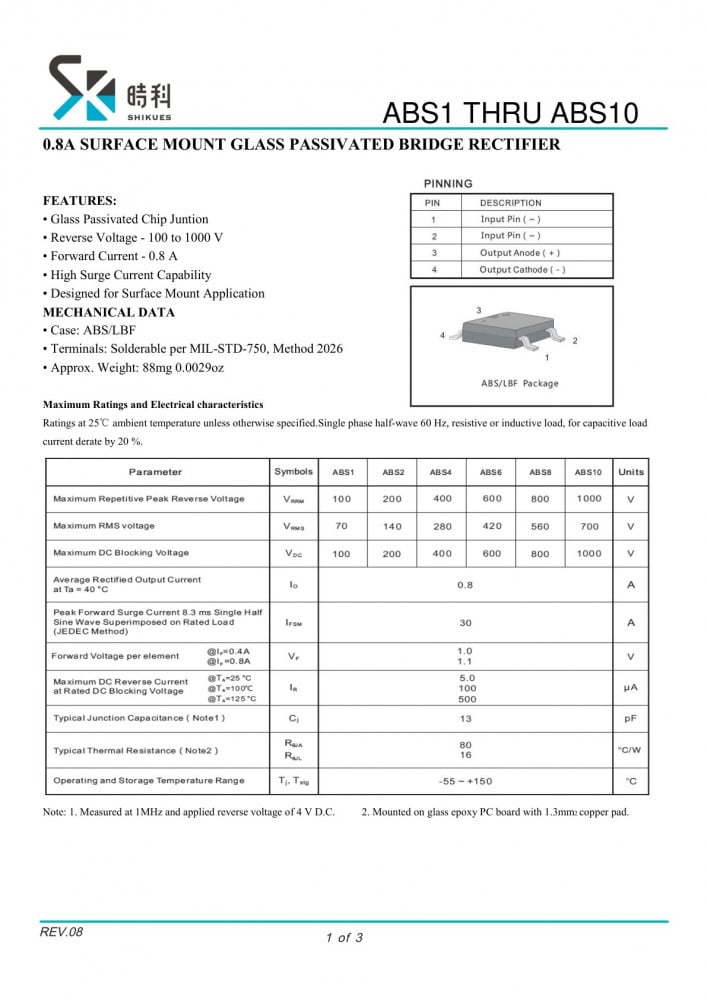 ABS1 datasheet page 1