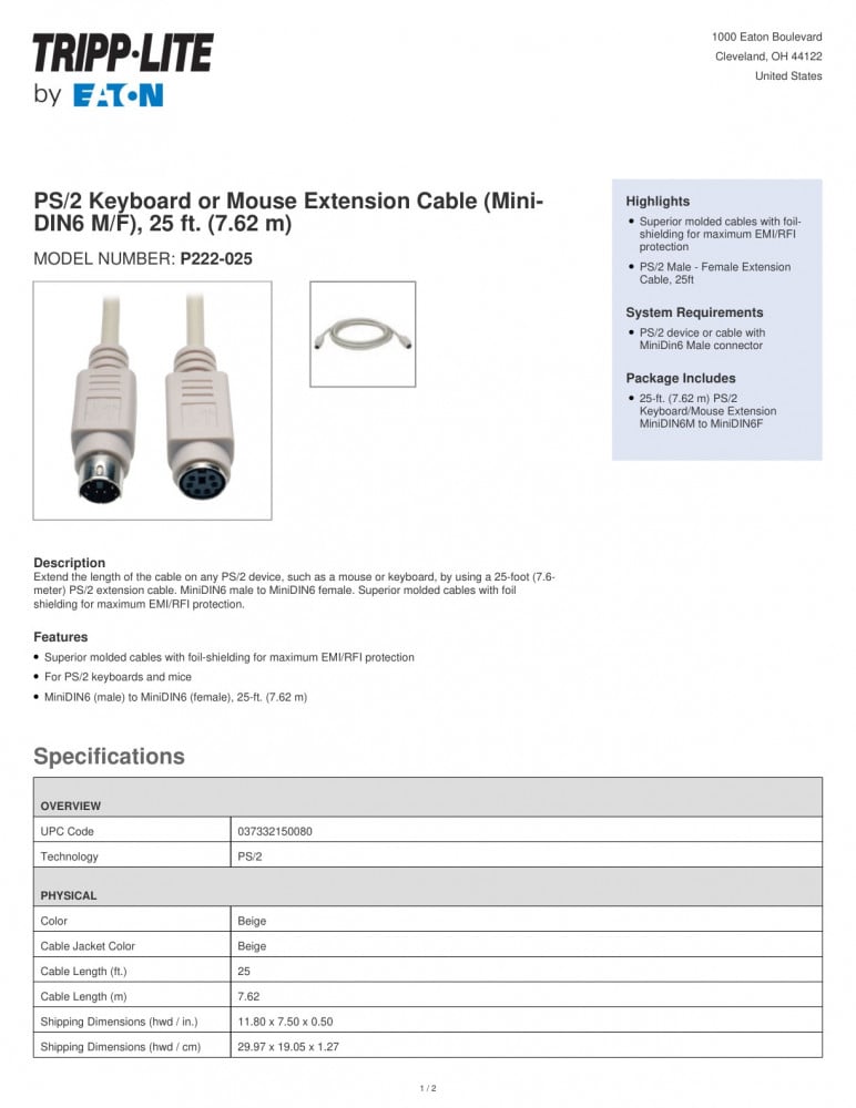 EATON P222-025 technical document page 1