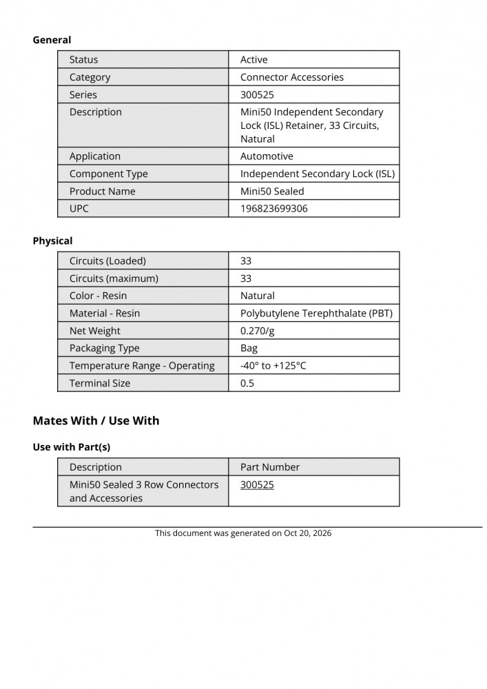 Technical document image 2 for MOLEX 3005250601