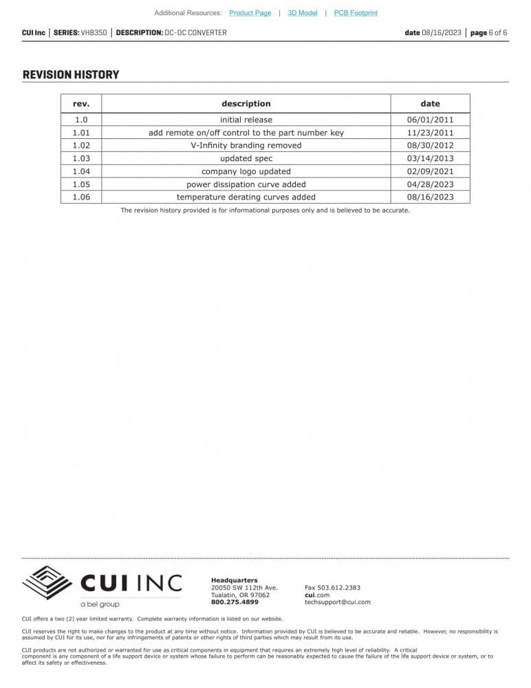 CUI VHB350 datasheet page 6