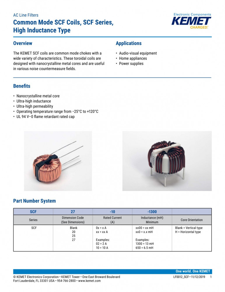KEMET SCF series datasheet page 1