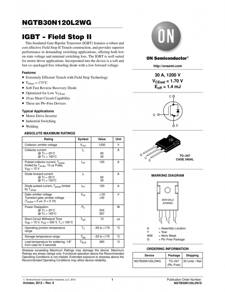 NGTB30N120L2WG datasheet page 1