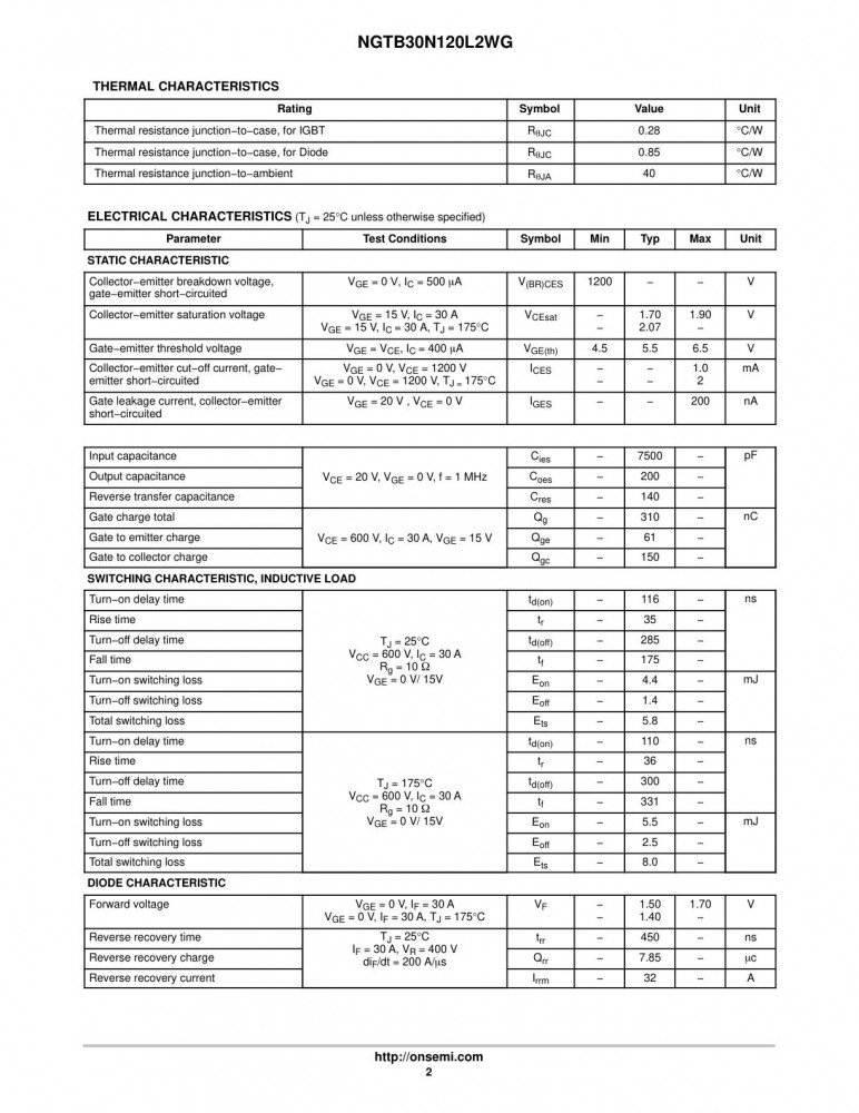 NGTB30N120L2WG datasheet page 2