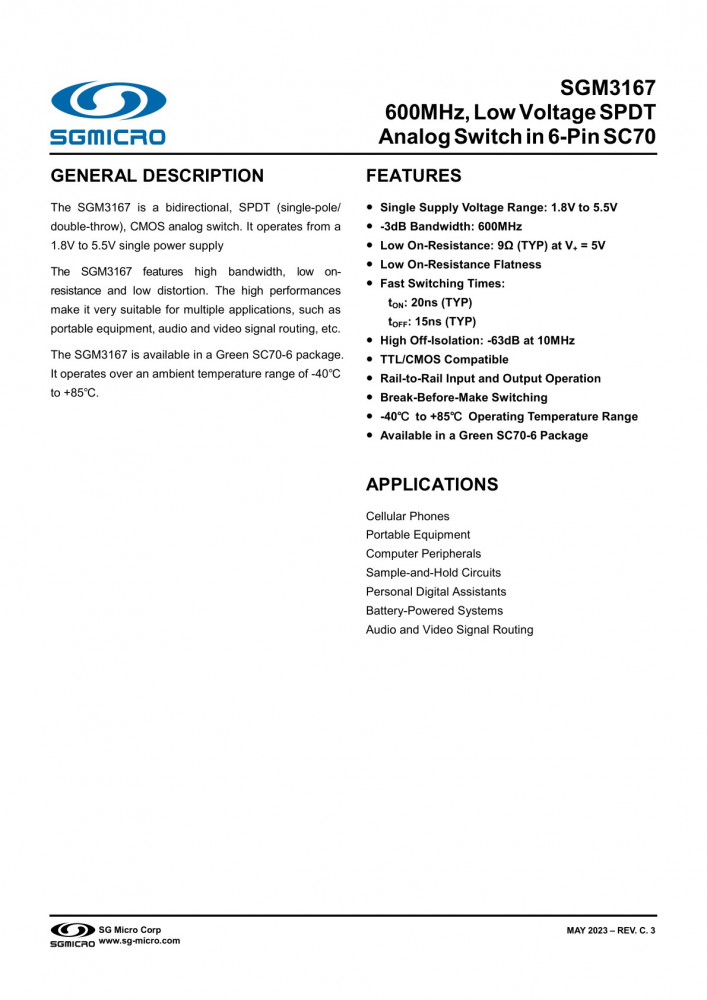 SGM3167 datasheet page 1
