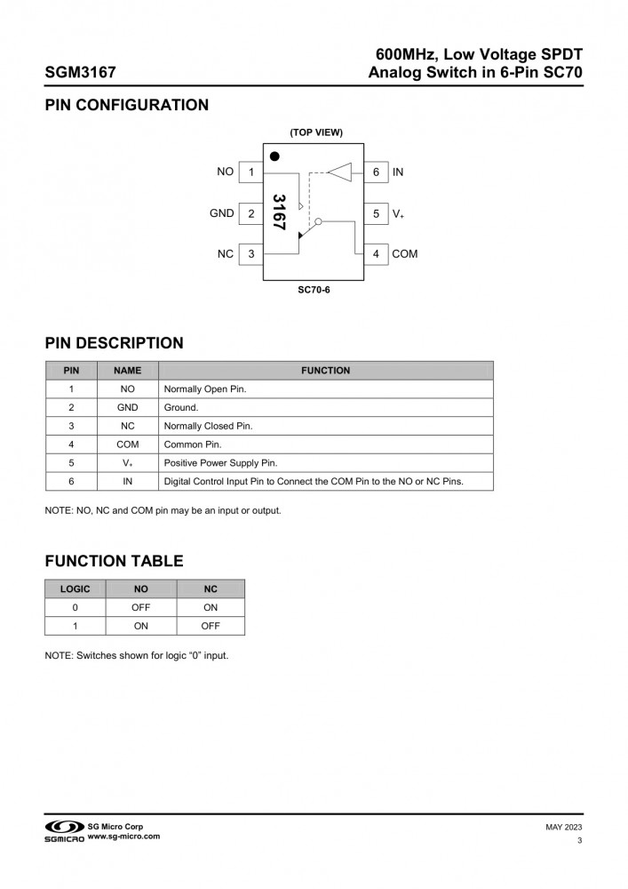 SGM3167 datasheet page 3
