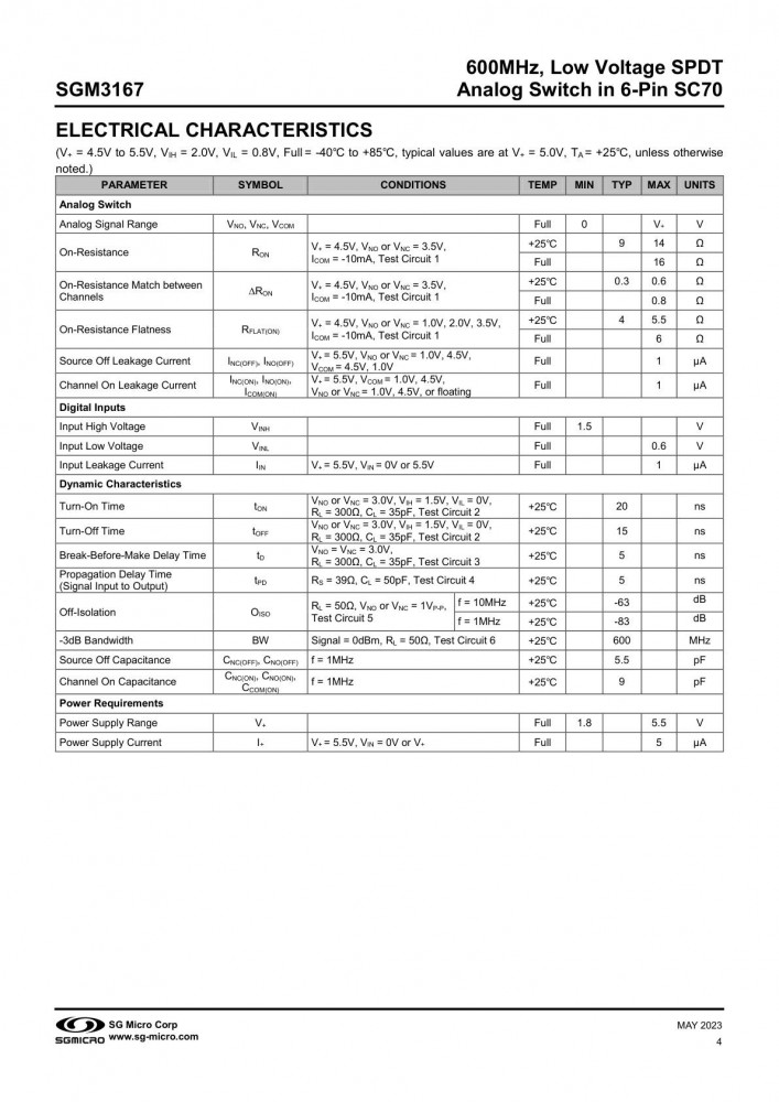 SGM3167 datasheet page 4