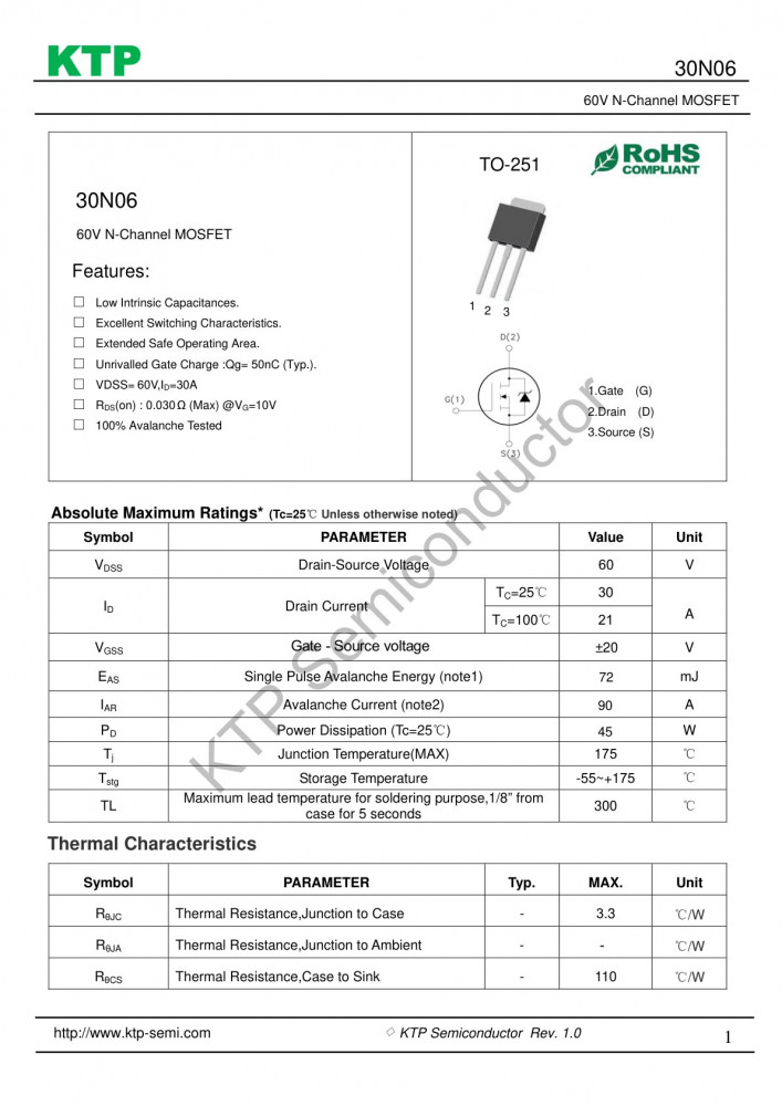 30N06-KTP datasheet page 1